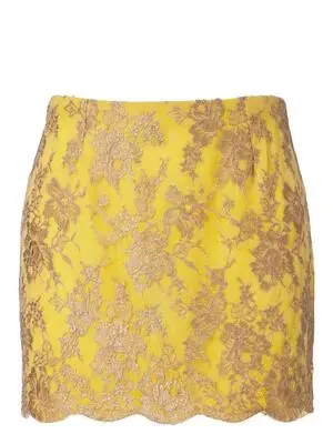 Saint Laurent Scalloped Floral Lace Miniskirt - Gold