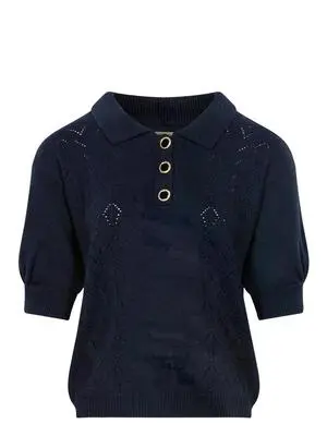 ALESSANDRA RICH Alessandra Rich Pointelle Knit Puff Sleeve Polo Top