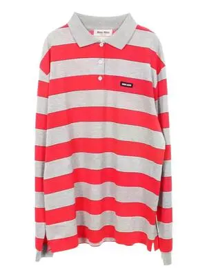 Miu Miu Striped Long Sleeve Polo Shirt - Grey