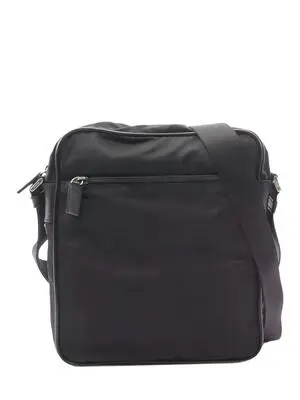 Prada Enamel Triangle Logo Shoulder Bag - Black