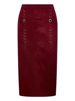 Alessandra Rich Pointelle-knit Button-detail Midi Skirt - Red