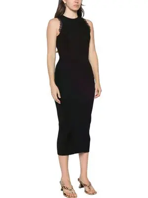TWINSET Lace-trim Ribbed Midi Dress - Black