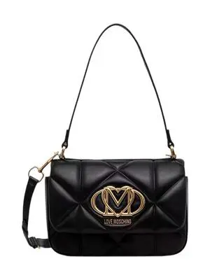 Moschino Quilted Logo Plaque Shoulder Bag - Black