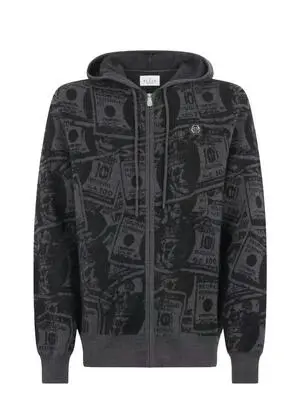 Philipp Plein Dollar Print Knitted Hoodie - Grey