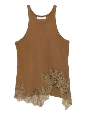 Dorothee Schumacher Ribbed Lace Trim Racerback Top - Brown