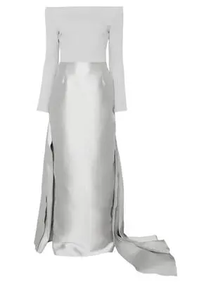 Solace London Solace London Off-Shoulder Draped Gown Maxi Dress Grey