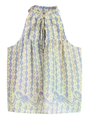 Scotch & Soda Sleeveless Cotton Blouse With Ruffled Collar And Beaded Detailing - Yellow