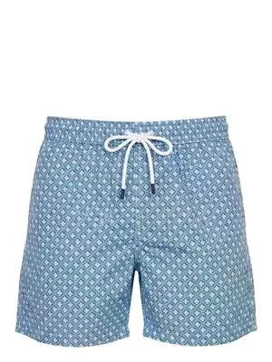 Fedeli Geometric Print Swim Shorts - Blue