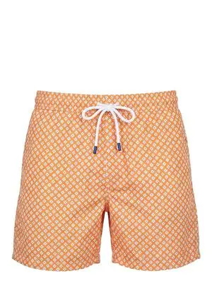 Fedeli Geometric Print Drawstring Swim Shorts - Orange