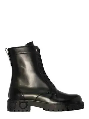 SALVATORE FERRAGAMO Gancini Leather Combat Boots