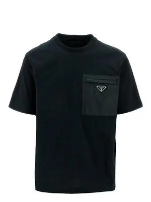 Prada T-shirt With Re-nylon Patch Pocket An - Black