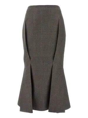 Prada Prince Of Wales Wool Midi Skirt - Brown