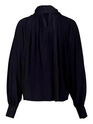 FERRAGAMO Gathered Blouse With Scarf Detail And Puff Sleeves - Blue
