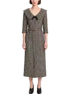 ALESSANDRA RICH Off-shoulder Sequin-tweed Midi Dress