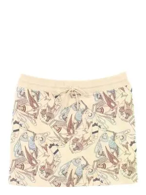 Hermès 2010s Zouaves Et Dragons Finesse Pattern Mini Skirt - Neutrals