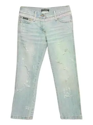 DOLCE & GABBANA Dolce & Gabbana Cropped Distressed Rhinestone Detail Denim Jeans