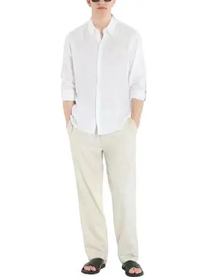 Calvin Klein Straight-leg Linen Trousers - Neutrals