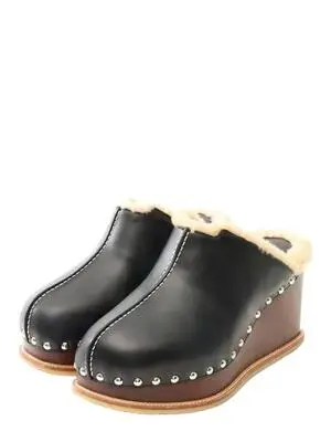 Hermès Shearling Mules - Black