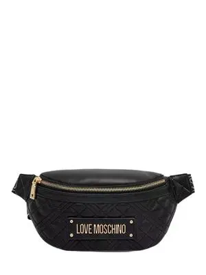 Moschino Quilted Logo Plaque Belt Bag - Black