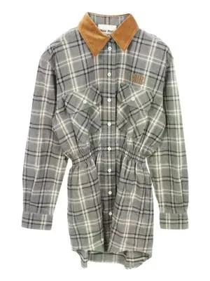 Miu Miu Miu Miu Check Pattern Mini Shirt Dress Grey