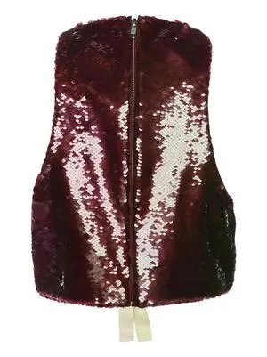 GANNI Sequinned Sleeveless Top - Red