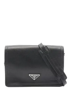 Prada Logo Plaque Shoulder Bag - Black