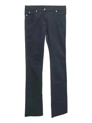 Roberto Cavalli Dark Stretch Cotton Trousers With Metal Logo - Blue