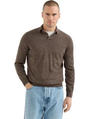 Brunello Cucinelli Mouliné Cashmere Knit Polo - Grey