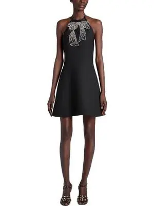 VALENTINO Embroidered Sequin Bow Wool & Silk Crepe Couture Minidress