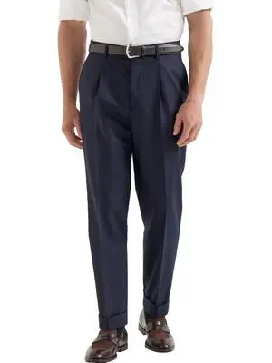 Brunello Cucinelli Brunello Cucinelli Virgin Wool Flannel Pleated Trousers Blue