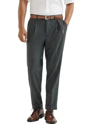 Brunello Cucinelli Brunello Cucinelli Virgin Wool Flannel Pleated Trousers Dark Grey