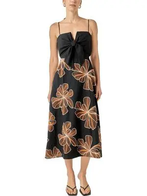 English Factory Embroidered Sleeveless Midi Dress - Black/orange