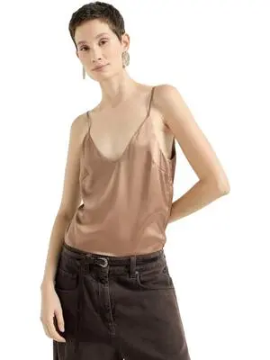 Brunello Cucinelli Stretch Silk Satin Camisole - Beige
