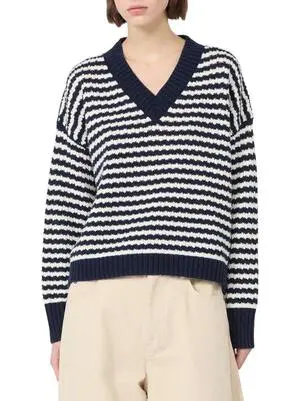 MAX MARA Weekend Max Mara Striped V-Neck Virgin Wool Sweater