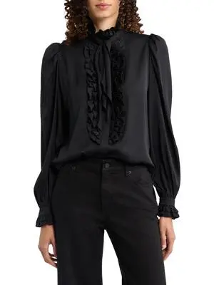 Kobi Halperin Silk Blend Tie Neck Blouse - Black