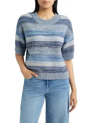 CITY BLUES Broome Melange Stripe Crewneck Sweater - Na Navy