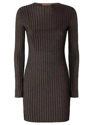 Missoni Ribbed Viscose Lamé Mini Dress Brown