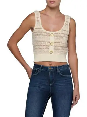 L'Agence Galene Mixed Stitch Crop Sweater Tank - Ecru/natural Multi