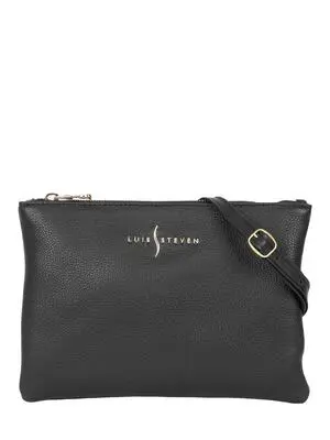 LUIS STEVEN Italian Pebble Leather Crossbody Pouch With Wristlet - Black