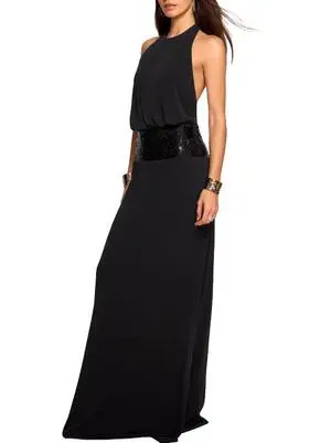 Ramy Brook Theresa Halter Neck Gown - Black