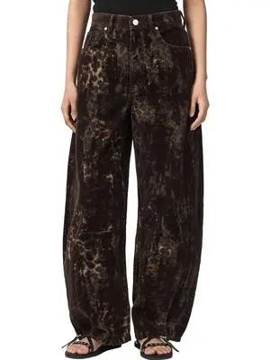 ALLSAINTS Jett Flock Leopard Print Wide Leg Jeans - Leppo Brown