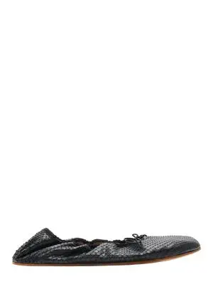 THE ROW Round Snake-effect Leather Ballet Flats - Black