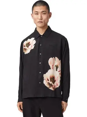 ALLSAINTS Floraison Long Sleeve Oversized Shirt - Black