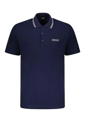 Versace Embroidered Cotton Polo Shirt - Blue