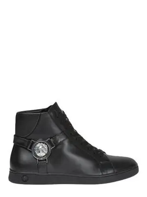 Versace High Top Sneakers With Lion Medallion Detail - Black