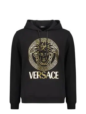 Versace Cotton Hoodie With Medusa Logo - Black