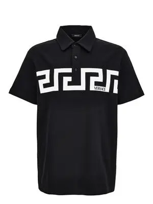 VERSACE Short-sleeve Cotton Polo Shirt 'black'