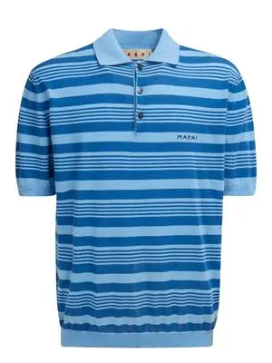 Marni Striped Knit Polo - Blue