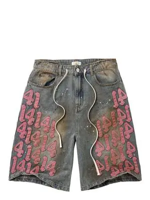 VALE FOREVER Mid Wash Denim Jorts With Appliqué Detail - Blue