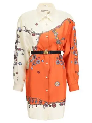 Versace Printed Silk Shirt Mini Dress - Orange